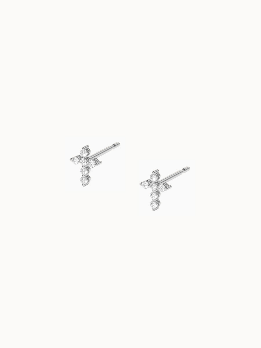 Cross Diamond Studs- White Gold – MARLII LAB